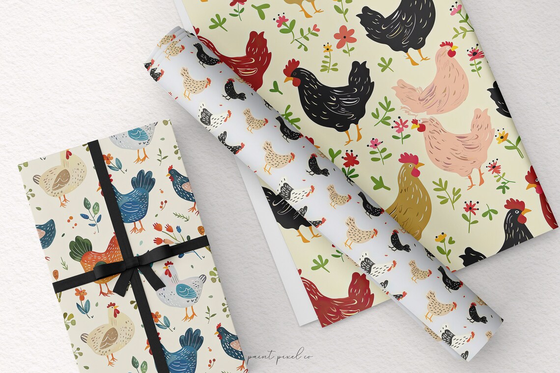Chicken Pattern Seamless Background Digital Hen Printable Scrapbook ...