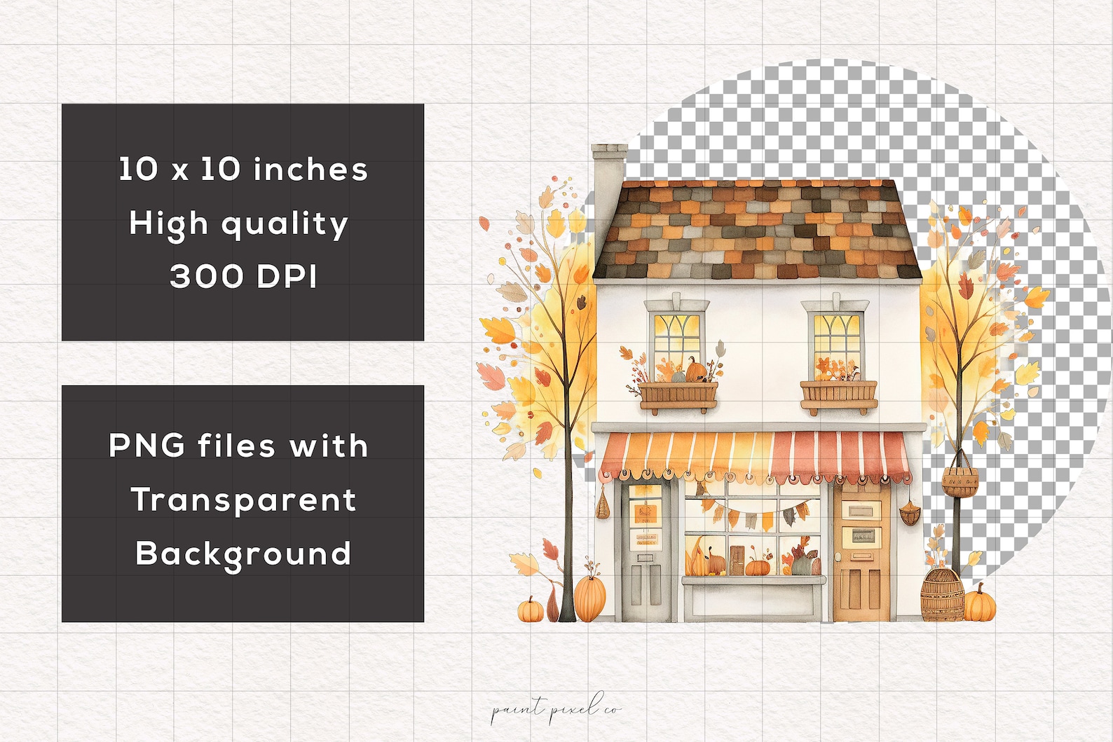 Autumn Store Clipart Boho Shop PNG Watercolor Cute Fall Cafe Graphics ...