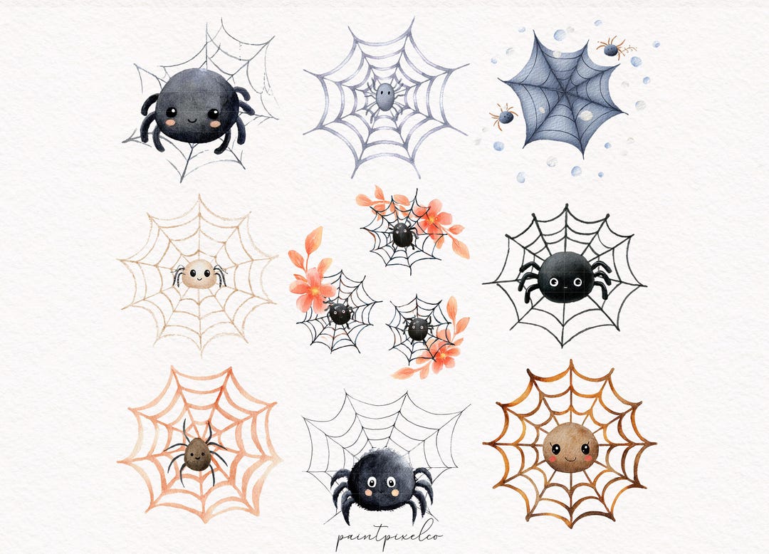 11 Cute Halloween Spiders Clipart Watercolor Spooky Cobwebs Cute Gothic ...