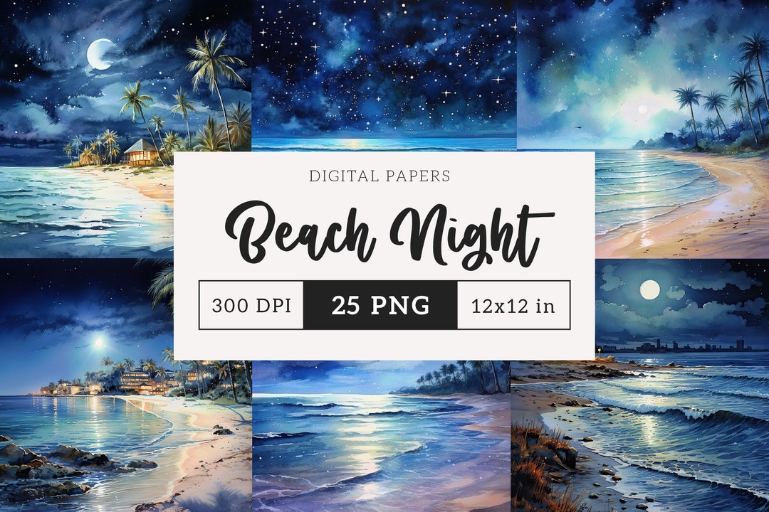 Beach Nightscape Digital Paper Set PNG Bundle Beach Backdrop ...