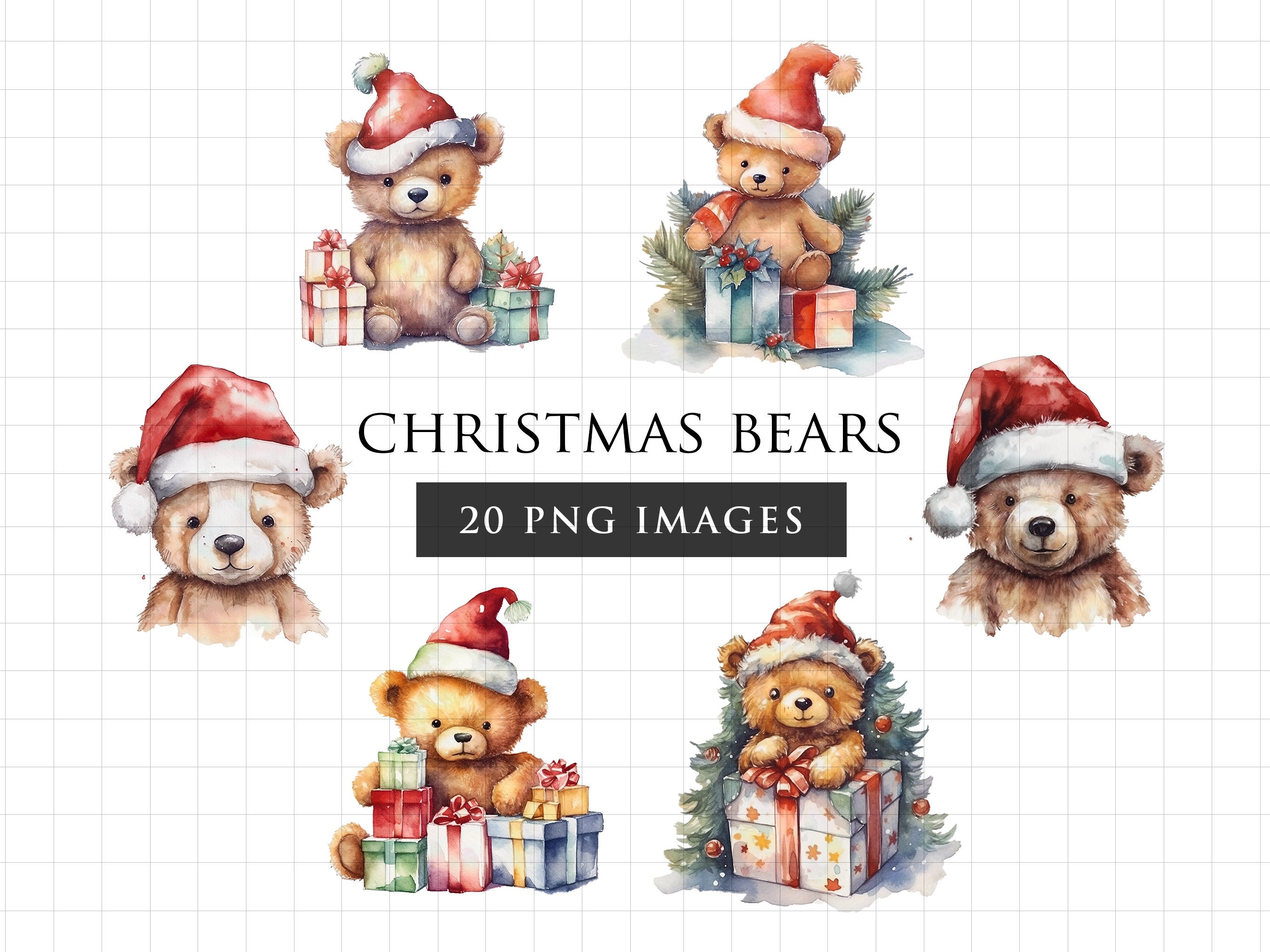 Christmas Bear Clipart Teddy Bear PNG Santa Clipart Watercolor ...