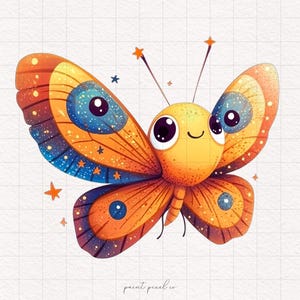 Cute Butterflies PNG Butterfly Clipart Watercolor Purple Orange Chibi ...