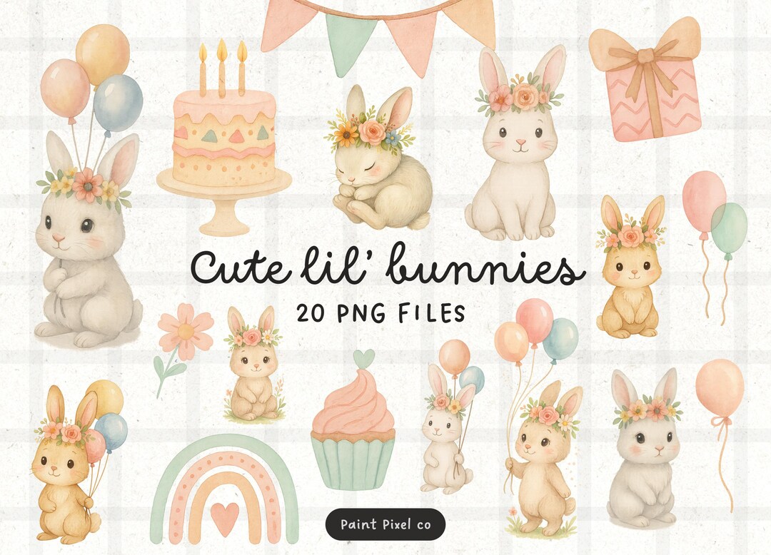 Cute Birthday Bunny Clipart - Pastel Rabbit PNG Images (commercial Use ...