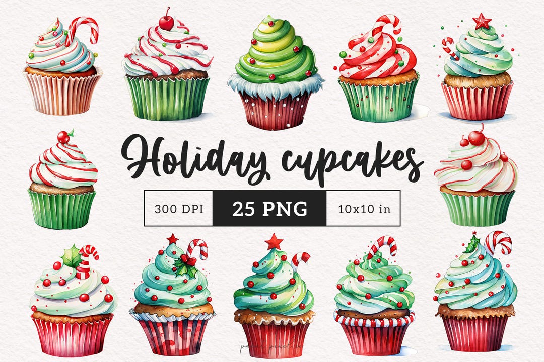 Quirky Christmas Cupcakes Clipart Whimsy Cupcake Sweet Treats Silly ...