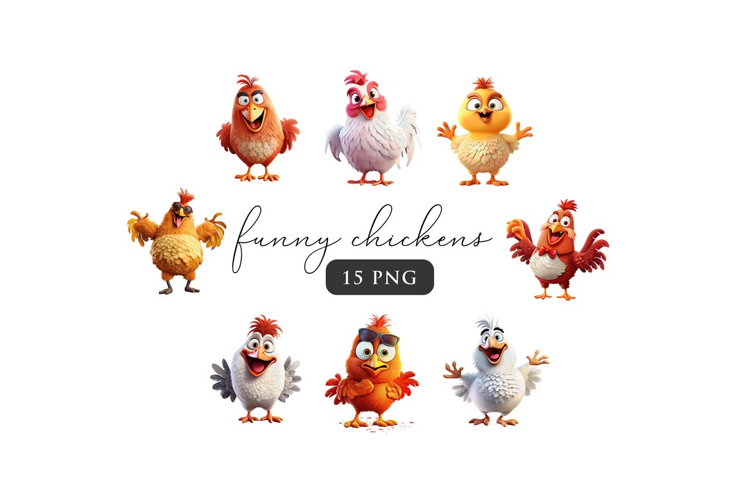Funny Chicken Clipart PNG Cute Hen Rooster Clip Art Cartoon - Etsy