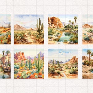 Watercolor Desert Digital Paper Set PNG Western Sahara Backdrop Sunny ...
