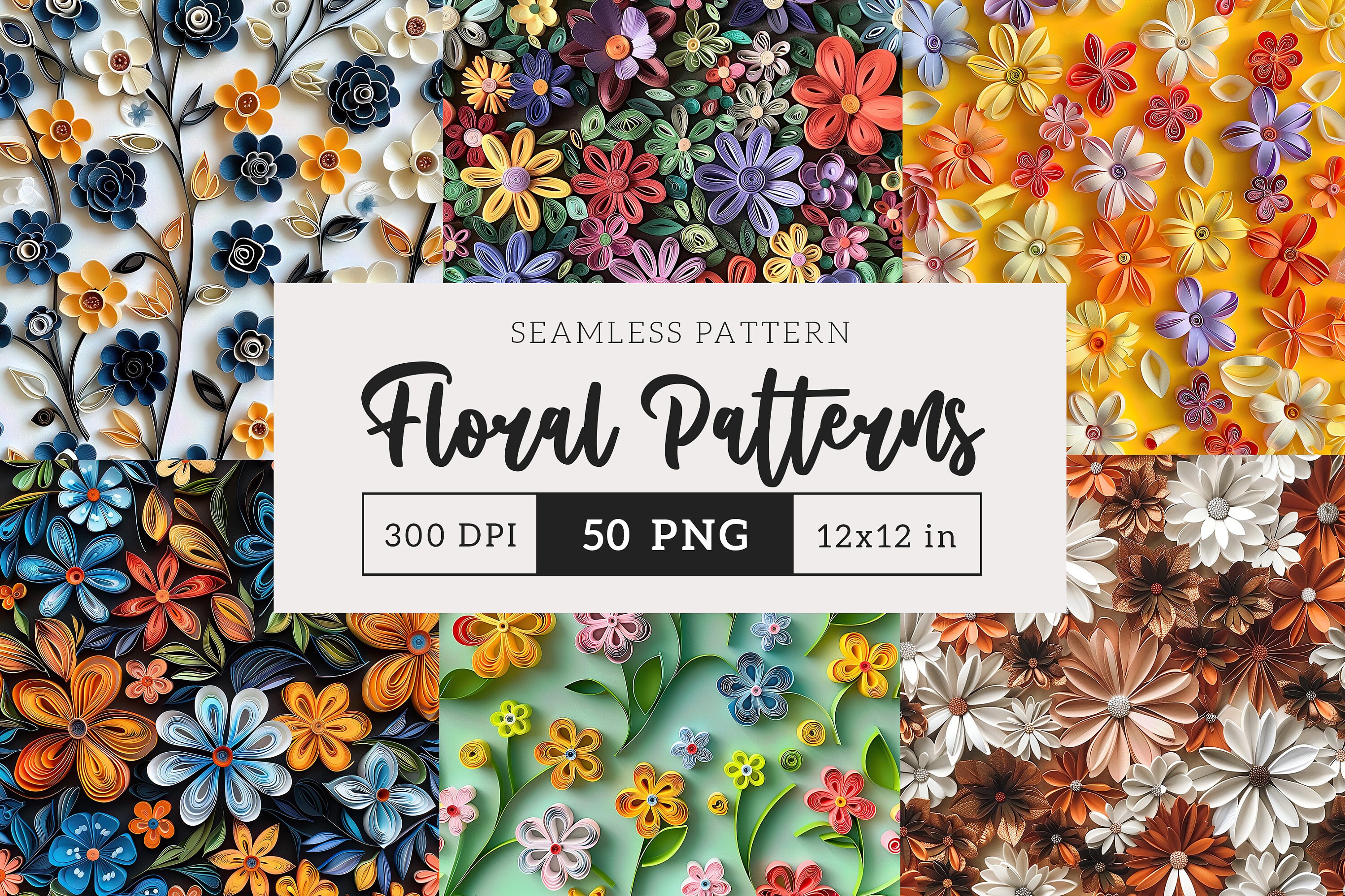 3d Quilled Floral Seamless Digital Paper Printable Scrapbook Paper ...