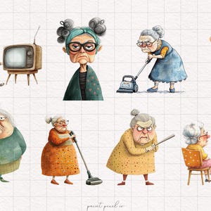 Grumpy Grandma Clipart Moody Granny PNG Whimsical Funny Cartoon Sassy ...