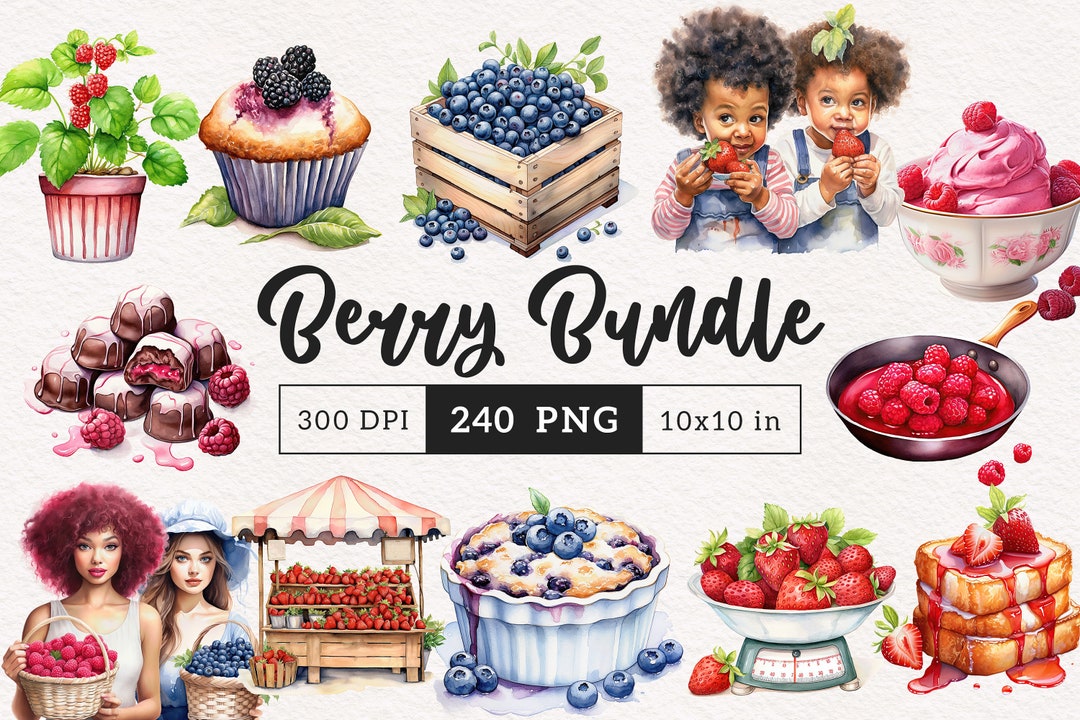 Berry Clipart Bundle PNG Clip Art High Quality Food Illustration Fruit ...