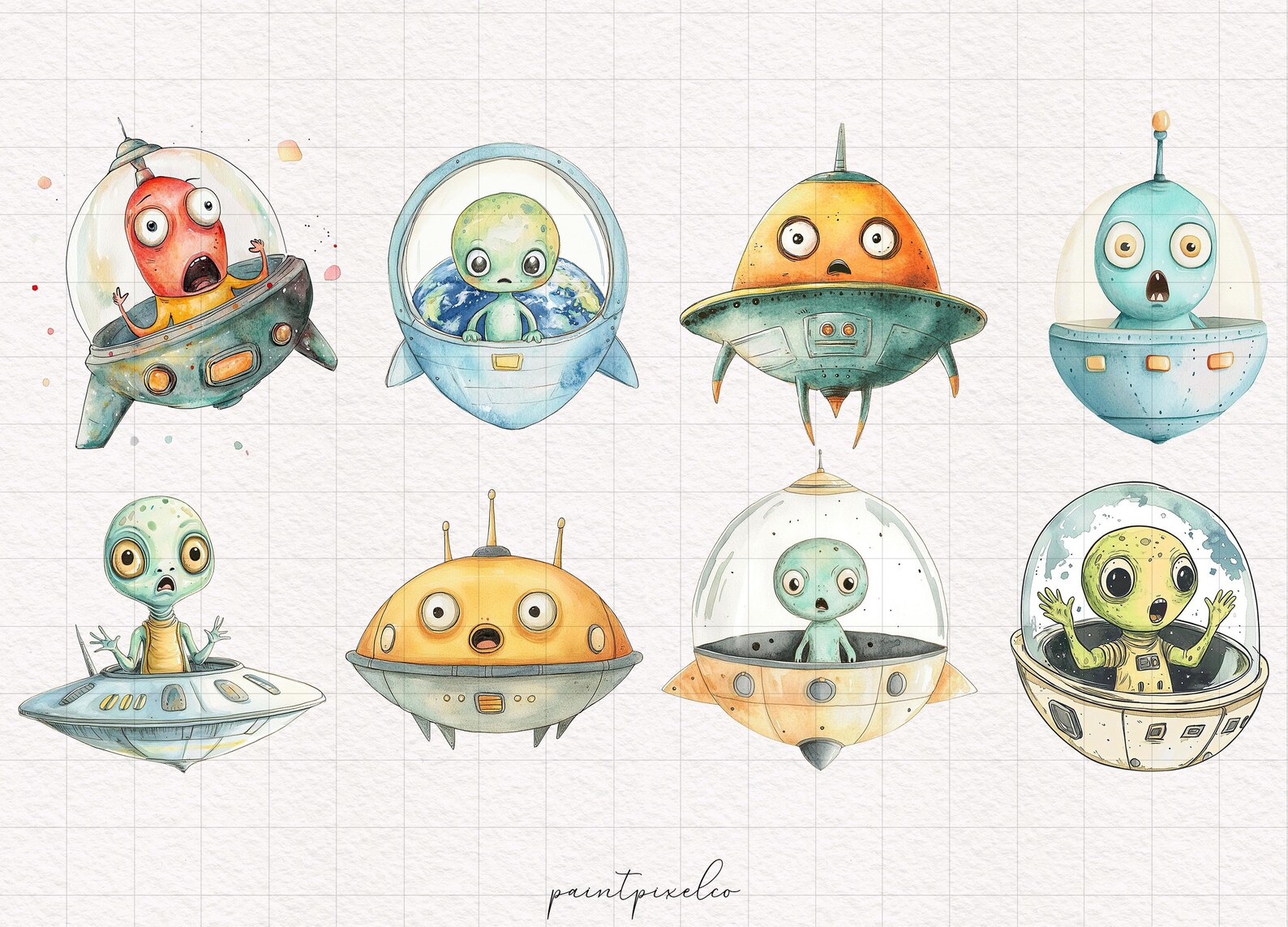 Quirky Alien Clipart PNG Whimsical ETC Funny Futuristic Aliens ...