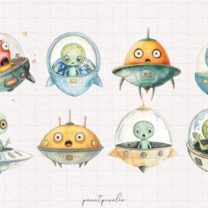 Quirky Alien Clipart PNG Whimsical ETC Funny Futuristic Aliens ...