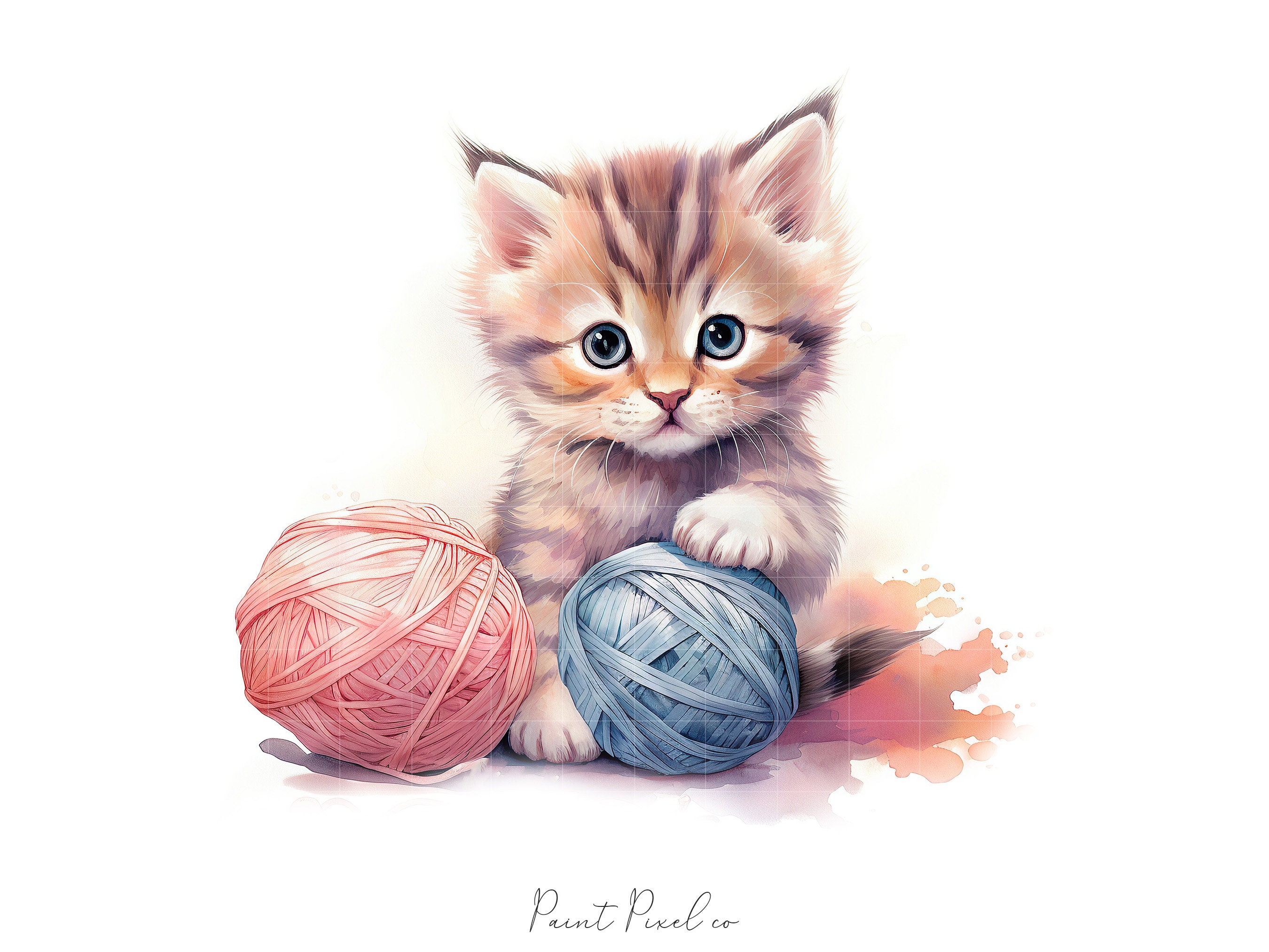 15 Cute Kitten With Yarn Clipart High Quality Jpgs Cat Clipart Bundle ...