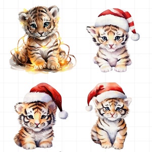 Christmas Tiger Clipart PNG Holiday Safari Animal Bundle Watercolor ...