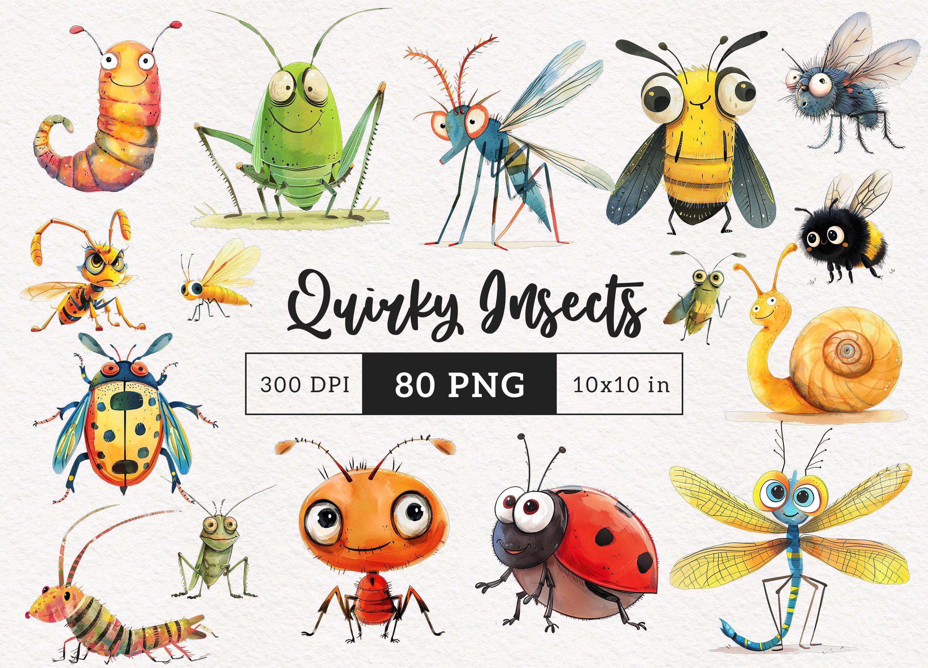 80 Whimsical Bugs Clipart Quirky Insects PNG Cute Funny Bugs Ants Fly ...
