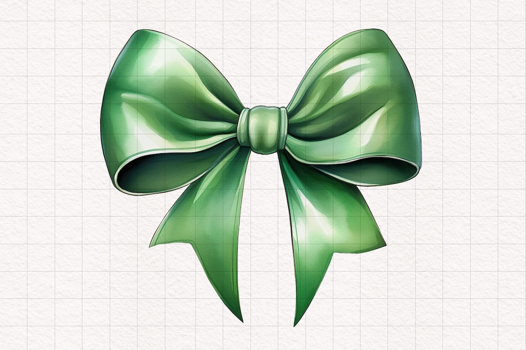 7 Green Bow Clipart Watercolor Bows Nature Theme Graphics PNG Coquette ...