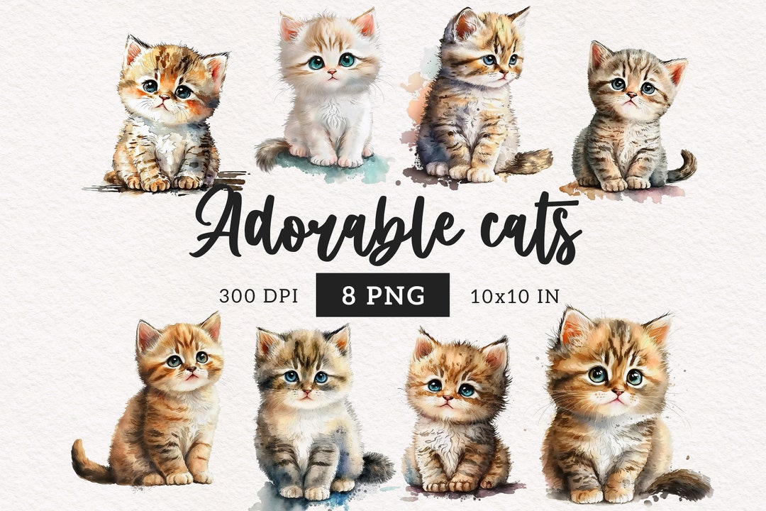 Cat Clipart Cats Png Adorable Cat Watercolor Clip Art Cute Kitten ...