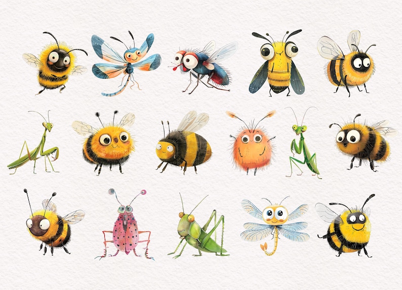 80 Whimsical Bugs Clipart Quirky Insects PNG Cute Funny Bugs Ants Fly ...