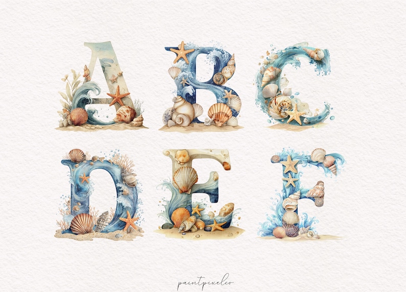 Beach Alphabets Clipart Ocean Alphabets Cute Watercolor Letters ...