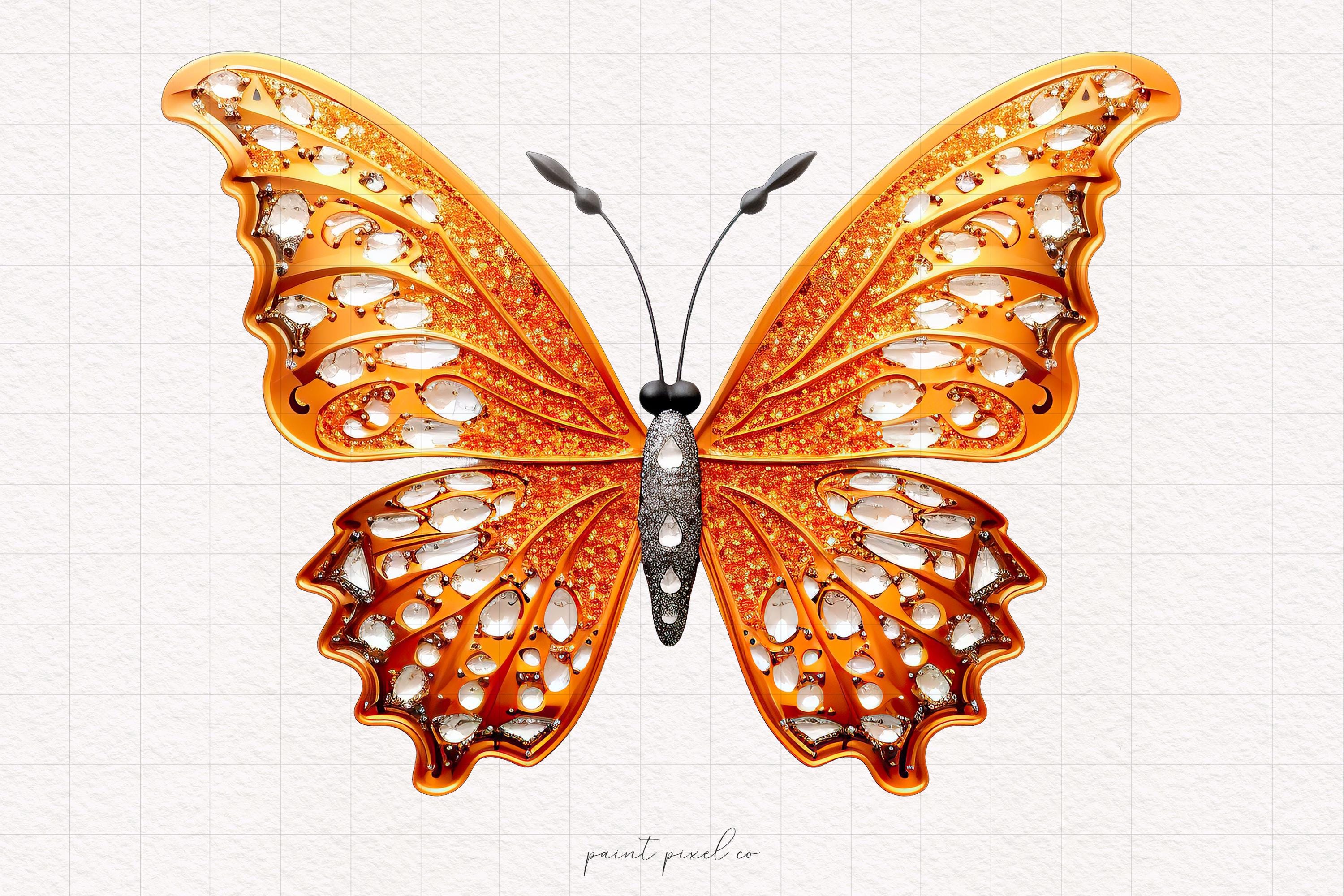 4 Orange Butterfly PNG Glittery Butterflies Clipart Butterfly ...