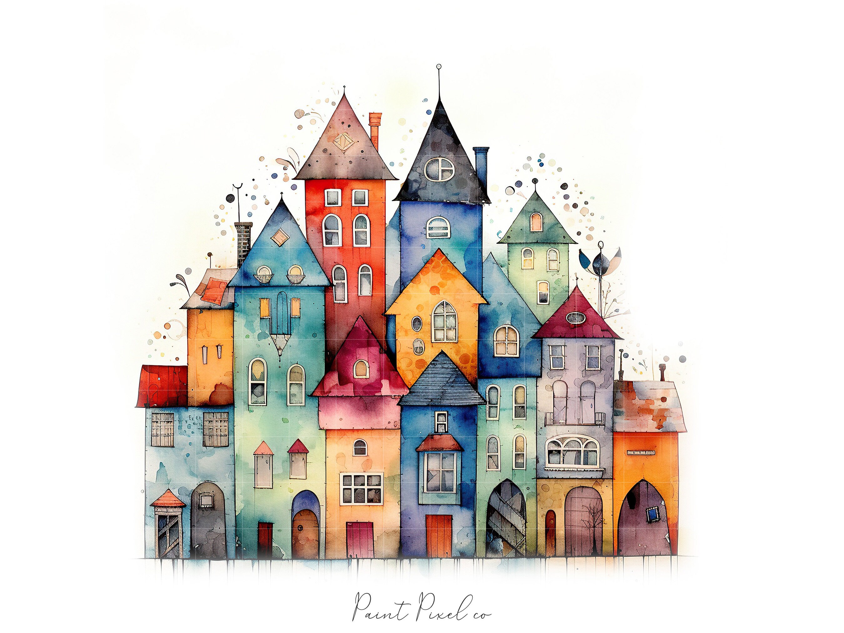 15 Whimsical Houses Clipart High Quality Jpgs Quirky Row House Clip Art ...