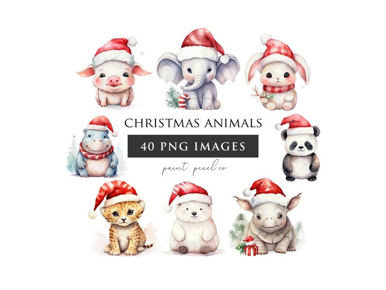 Christmas Animal PNG Holiday Animals Santa Hat Clipart Safari - Etsy UK