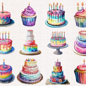 Happy Birthday Clipart PNG Rainbow Party Items Balloons Gift Box ...