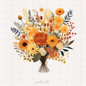 4 Autumn Bouquet Clipart Boho Fall PNG Watercolor Floral Graphics ...