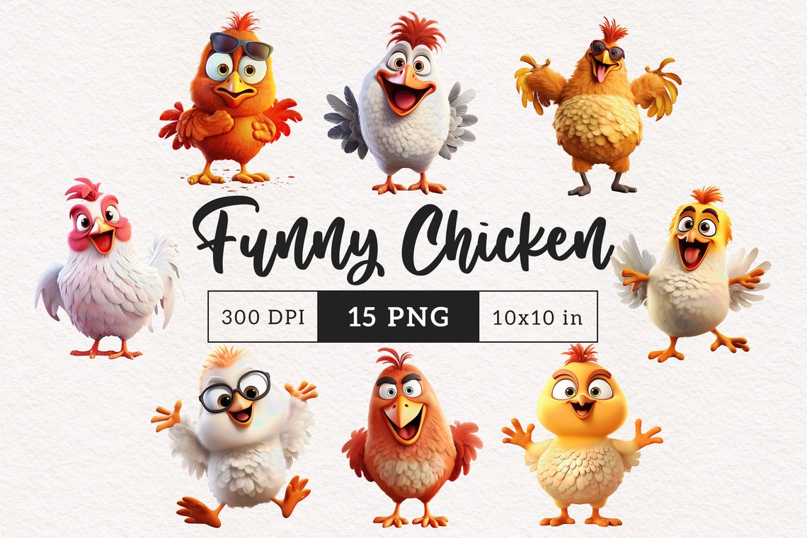 Funny Chicken Clipart PNG Cute Hen Rooster Clip Art Cartoon Chickens 3d ...