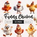 Funny Chicken Clipart PNG Cute Hen Rooster Clip Art Cartoon Chickens 3d ...