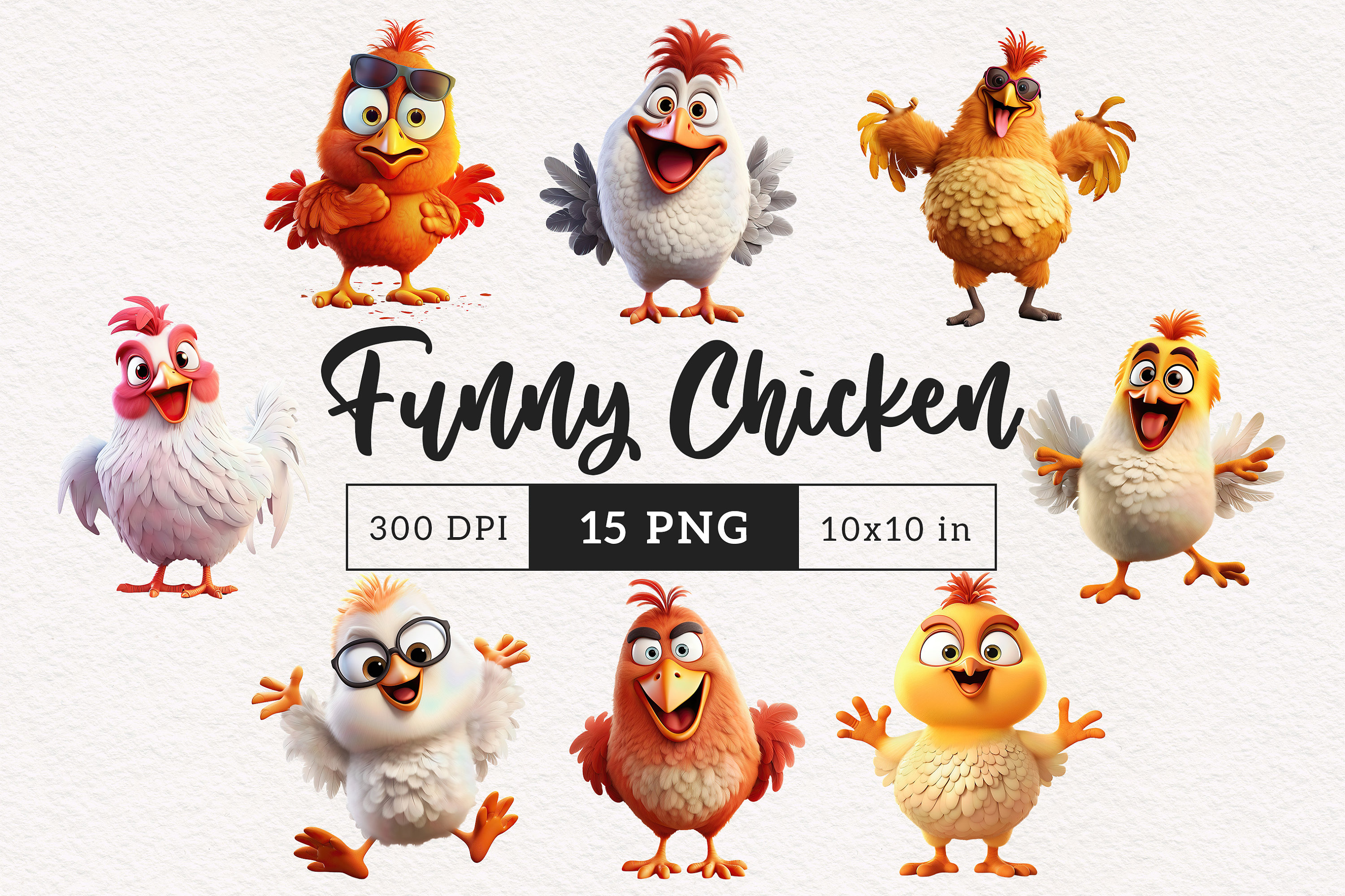 Funny Chicken Clipart PNG Cute Hen Rooster Clip Art Cartoon Chickens 3d ...