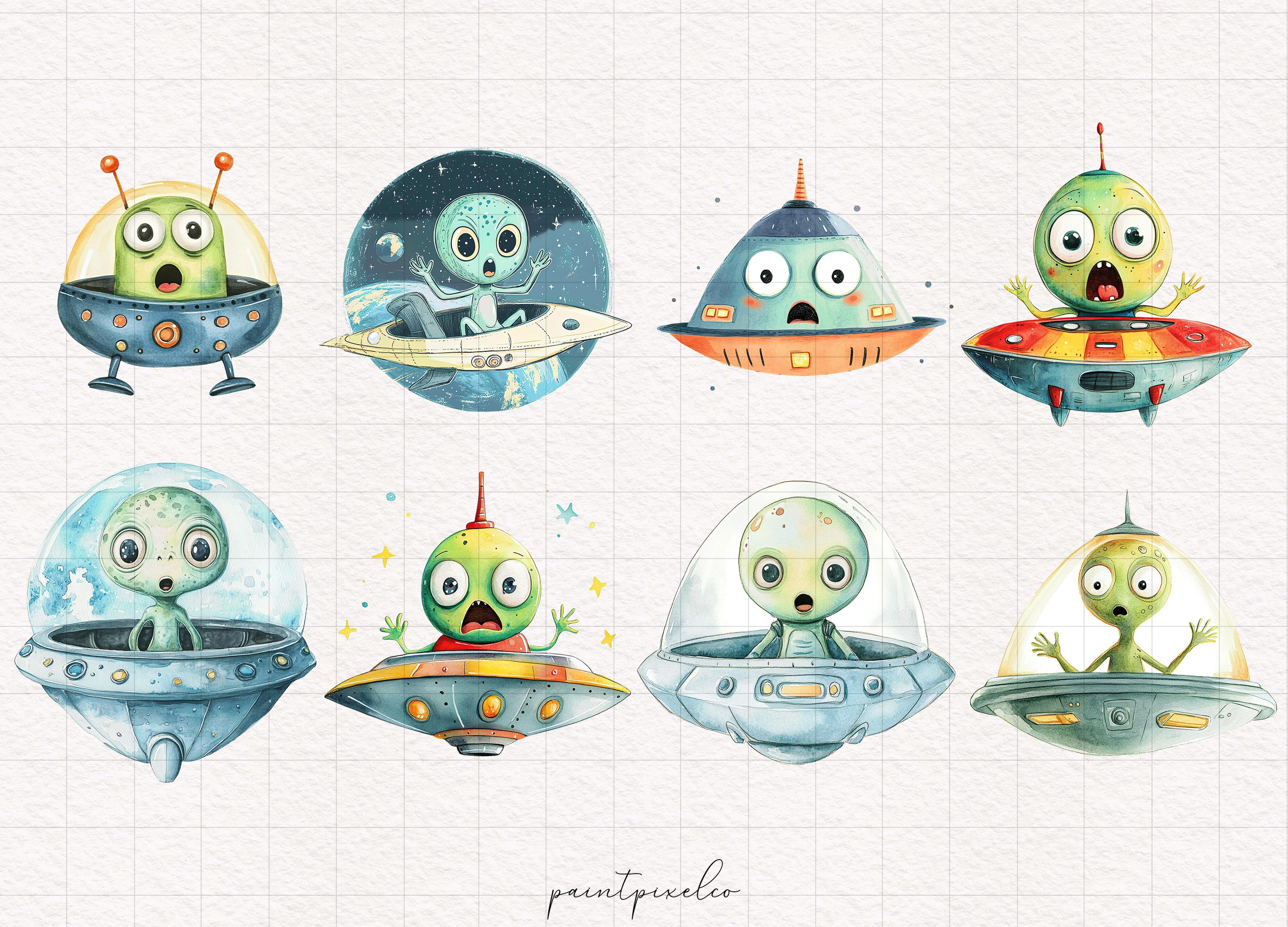 Quirky Alien Clipart PNG Whimsical ETC Funny Futuristic Aliens ...