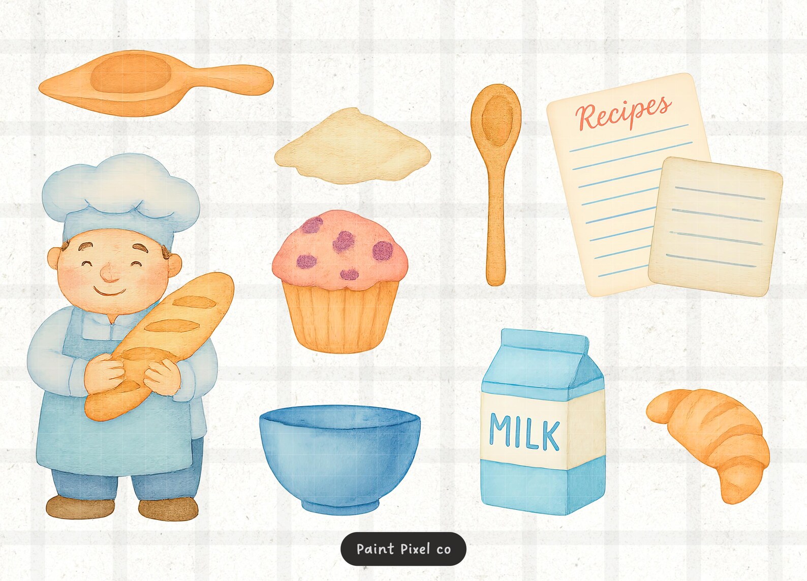Cute Baking Tools Clipart Bundle - Watercolor Pastel Kitchen Appliance ...