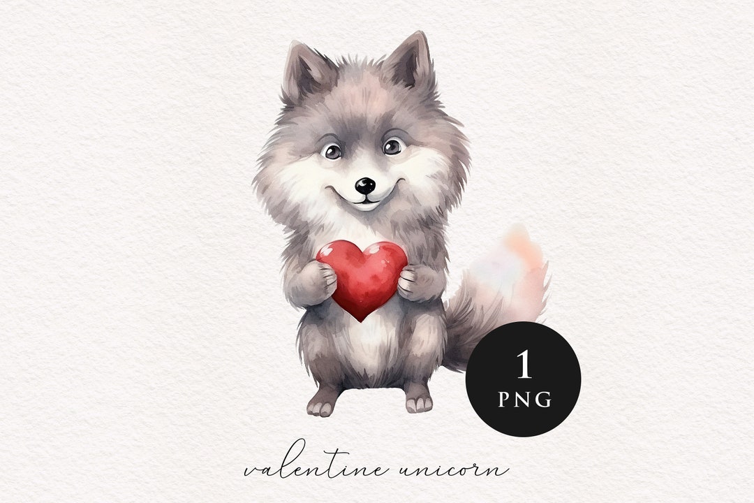 Valentine Wolf Clipart PNG Watercolor Animals Lovers Day Sublimation ...