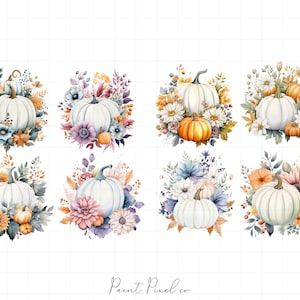 Boho Fall Pumpkin Clipart Floral Pumpkin Bouquets PNG Bohemian Autumn ...