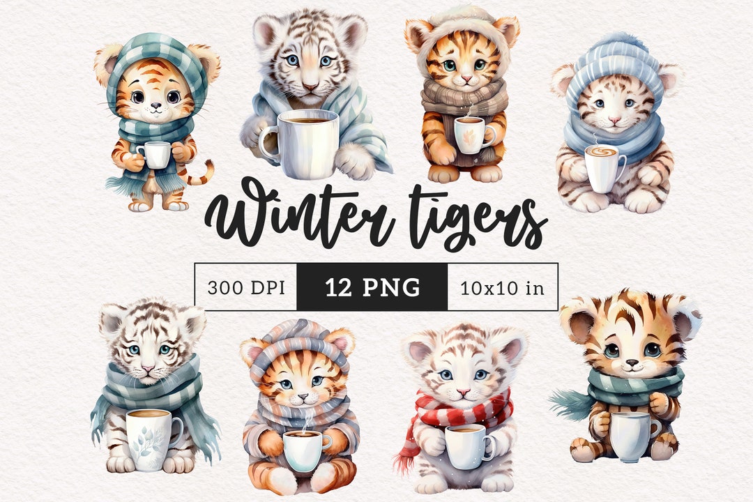 Winter Tiger Clipart PNG Holiday Cozy Animal With Scarf Watercolor ...