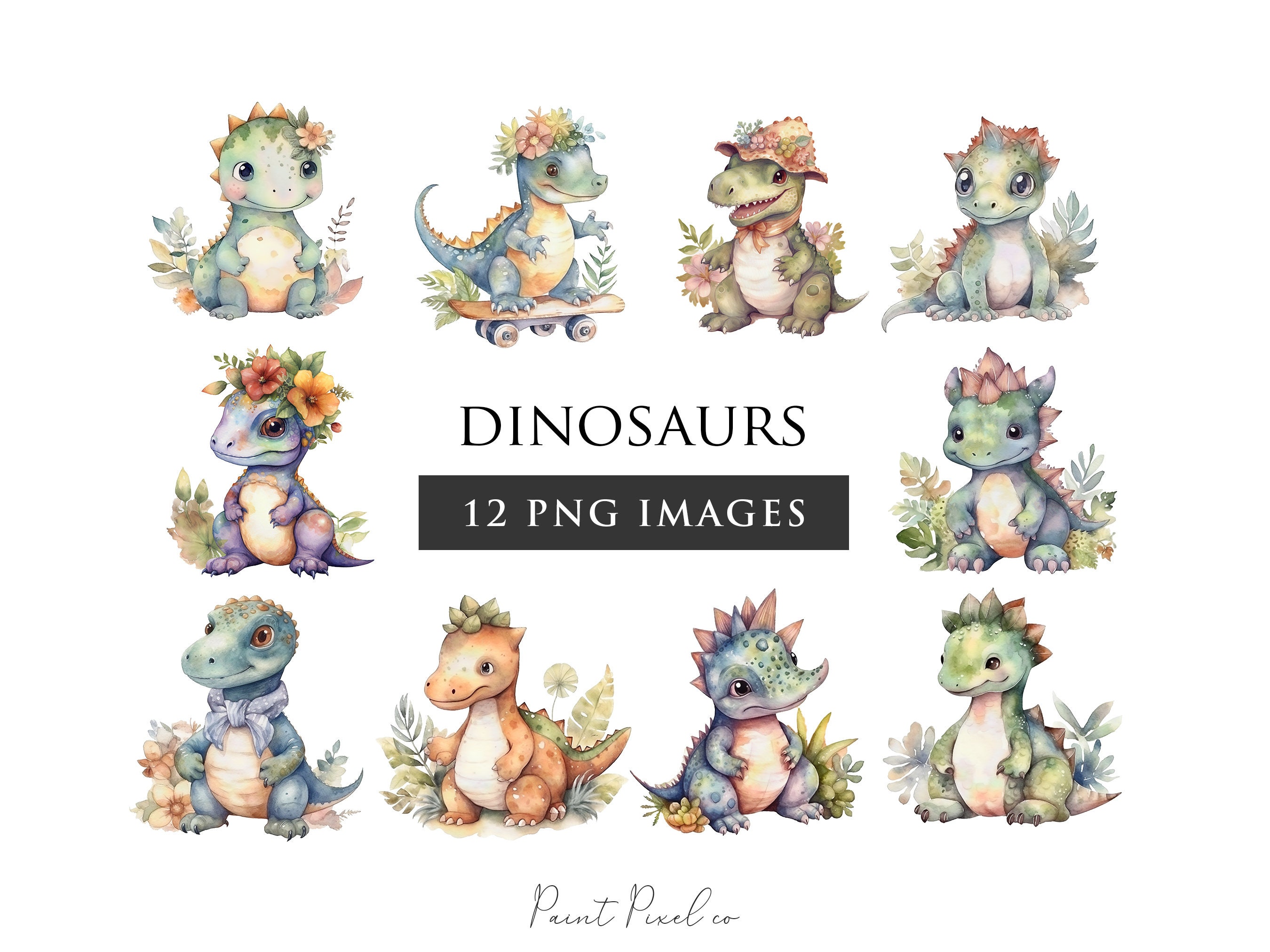 Dinosaur PNG Dino Clipart T-rex Watercolor Dinosaur - Etsy