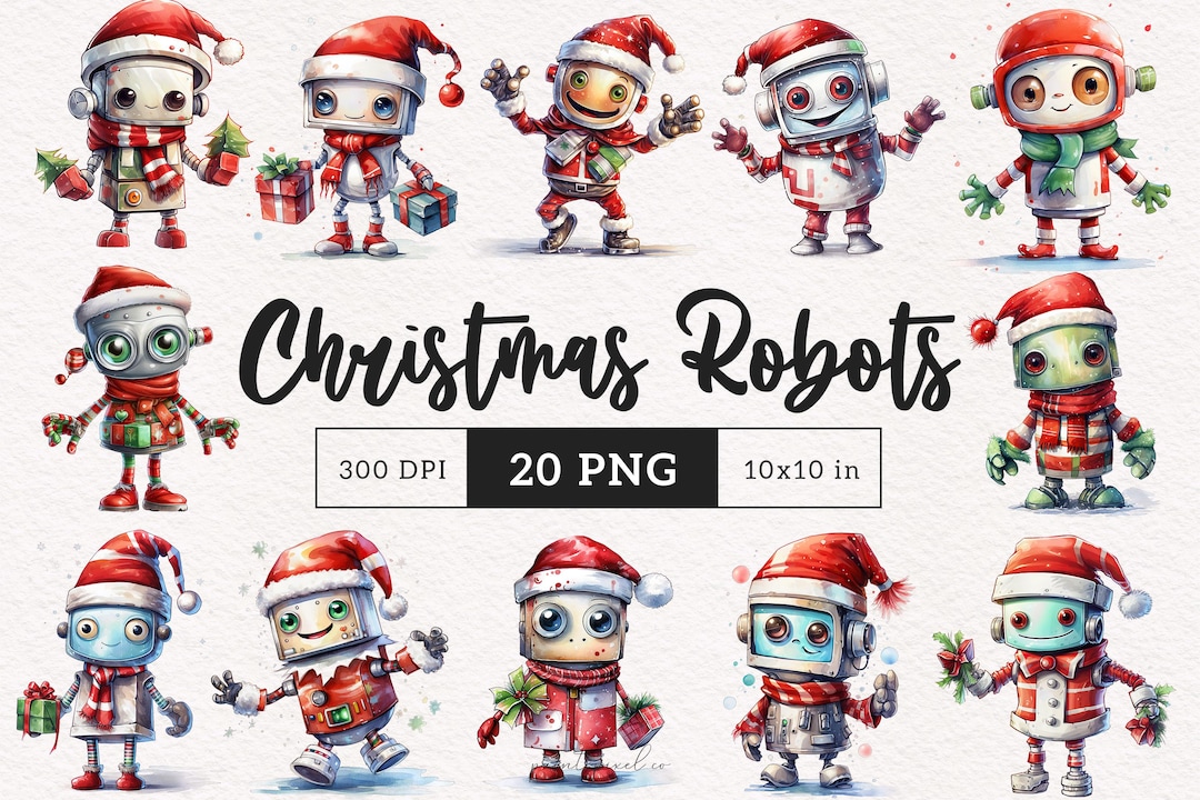 Quirky Christmas Robots Clipart Whimsical Robot Silly Holiday PNG Funny ...