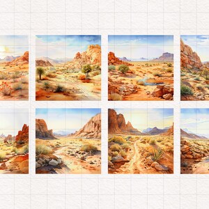 Watercolor Desert Digital Paper Set PNG Western Sahara Backdrop Sunny ...