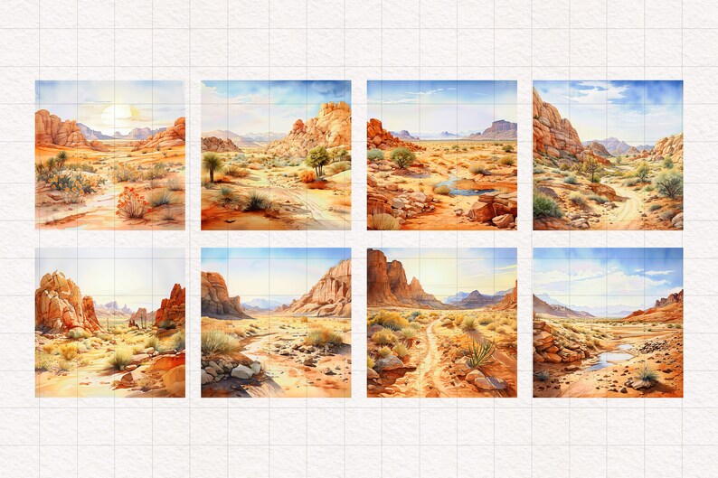 Watercolor Desert Digital Paper Set PNG Western Sahara Backdrop Sunny ...
