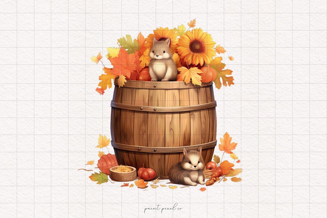 12 Watercolor Cute Autumn Barrels Decor Clipart Boho Fall PNG ...
