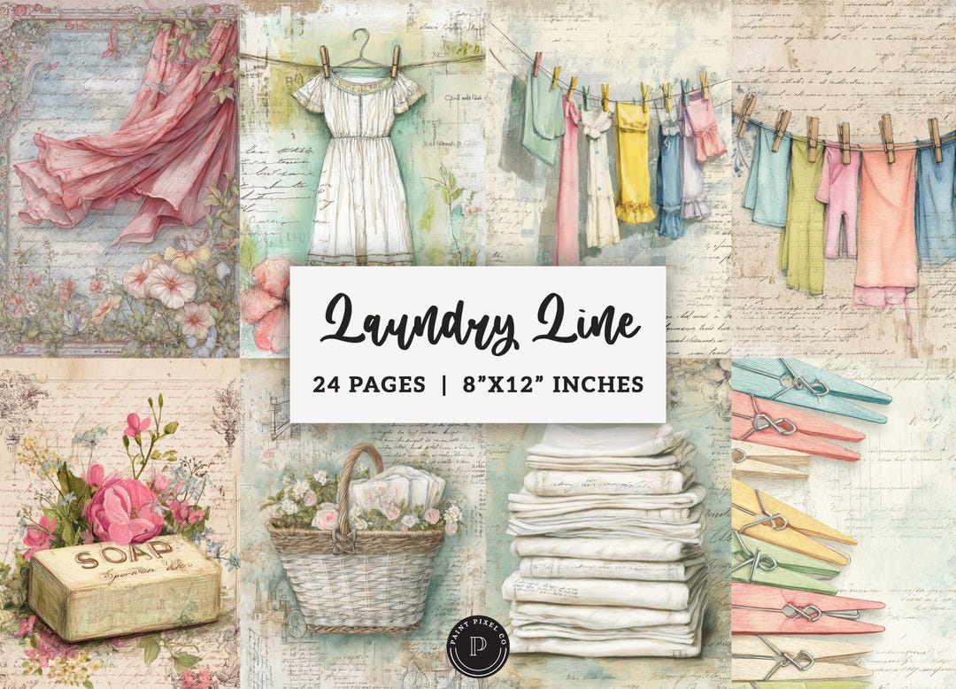 Laundry Line Junk Journal Papers - Shabby Household Printable - Rustic ...