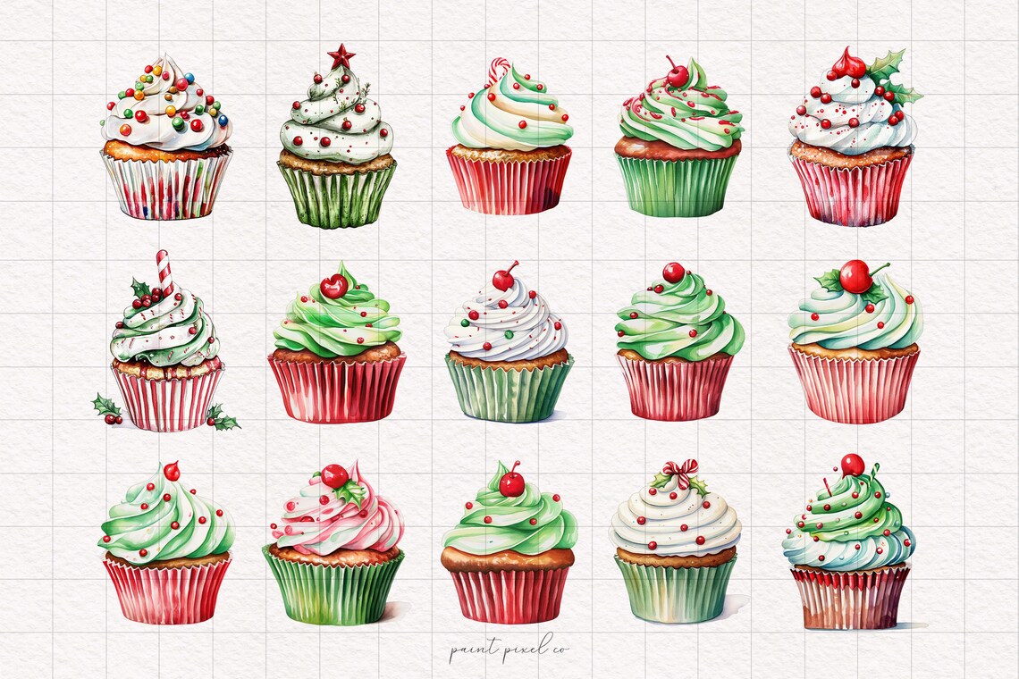Christmas Cupcakes Clipart Holiday Sweet Treats Silly Winter Desserts ...