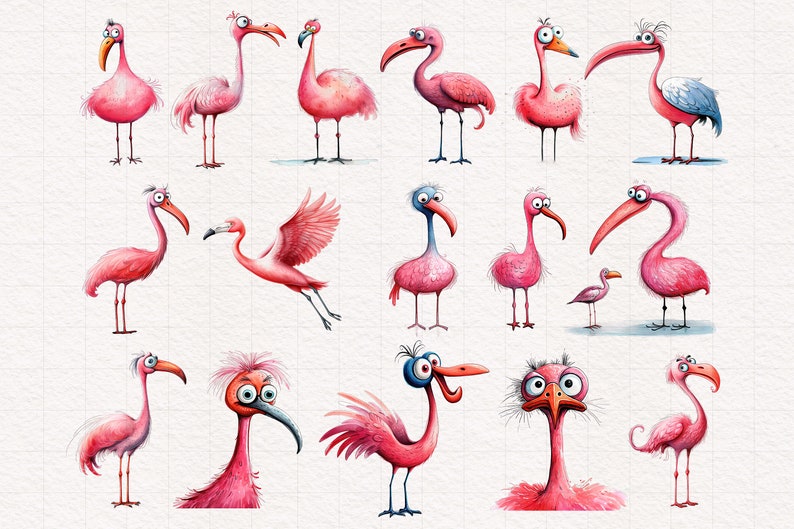Quirky Flamingo Clipart PNG Whimsical Flamingos PNG Funny Pink Flamingo ...