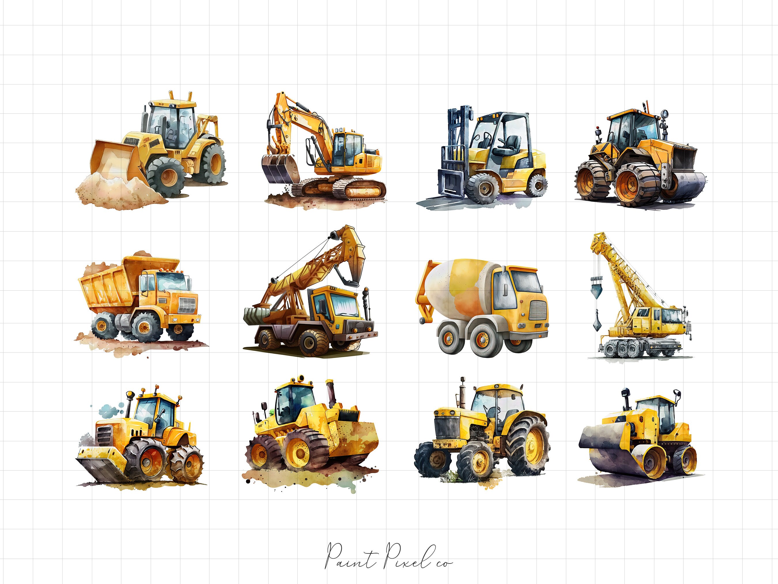 Truck Clipart Tractor PNG Dump Truck Watercolor Construction - Etsy