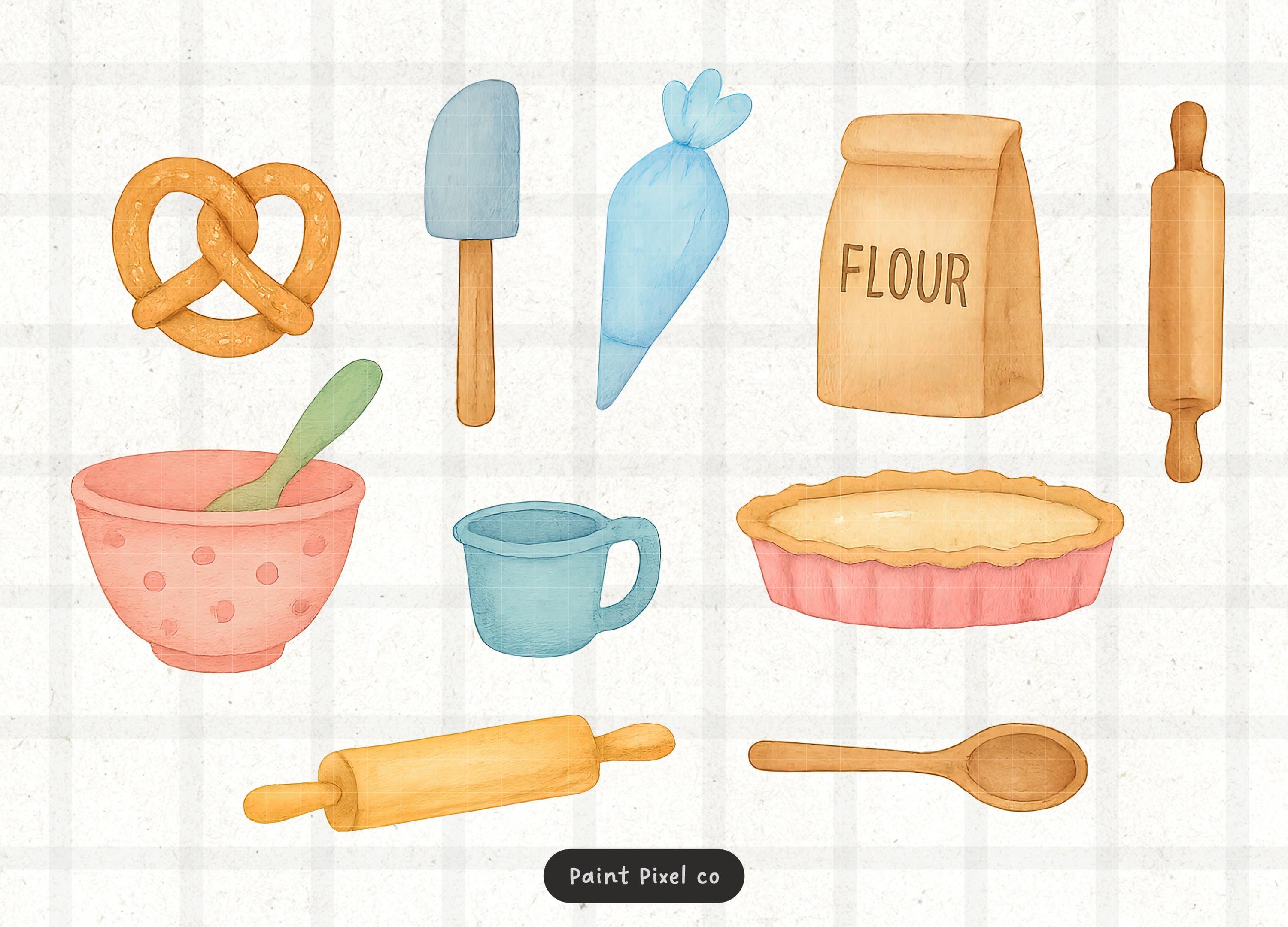 Cute Baking Tools Clipart Bundle - Watercolor Pastel Kitchen Appliance ...