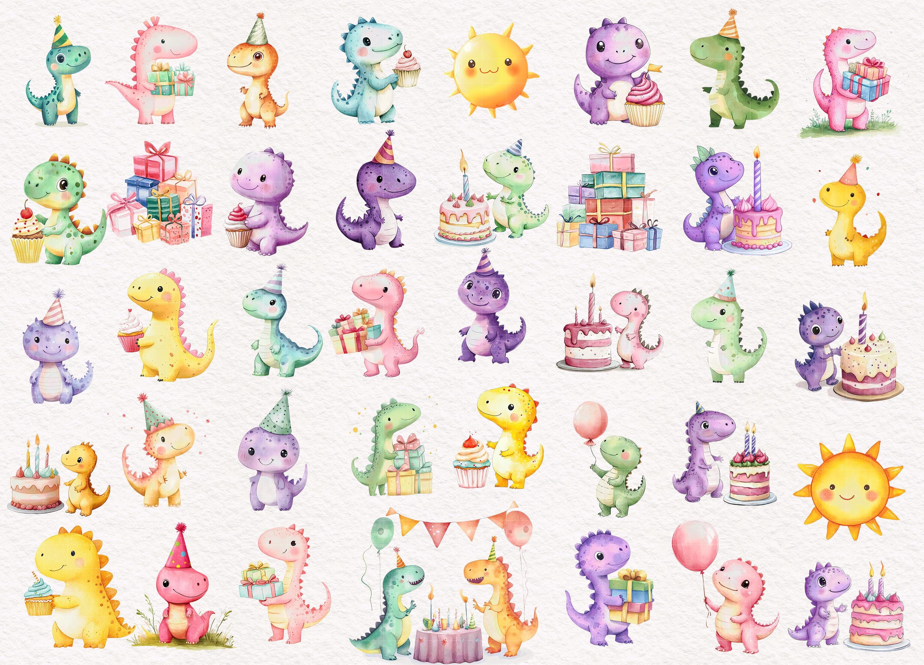 Dino Birthday Party Clipart Dinosaur Watercolor Birthday Decor PNG ...