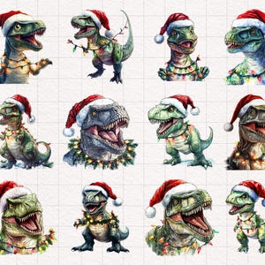 Christmas Trex Clipart Holiday Dinos Winter T-rex PNG Xmas Dinosaur ...