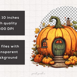 Whimsical Pumpkin Cottage Clipart Cozy Fall House PNG Autumn Home Cute ...