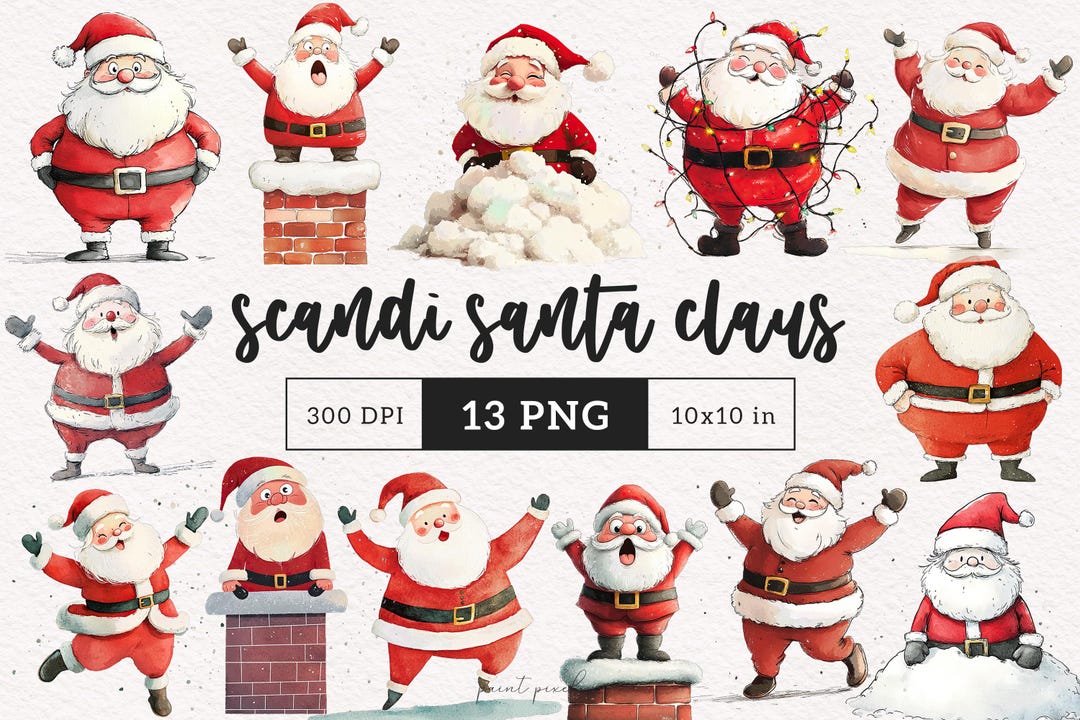 Scandi Santa Claus Clipart Watercolor Nordic Holiday Santa PNG Cute ...