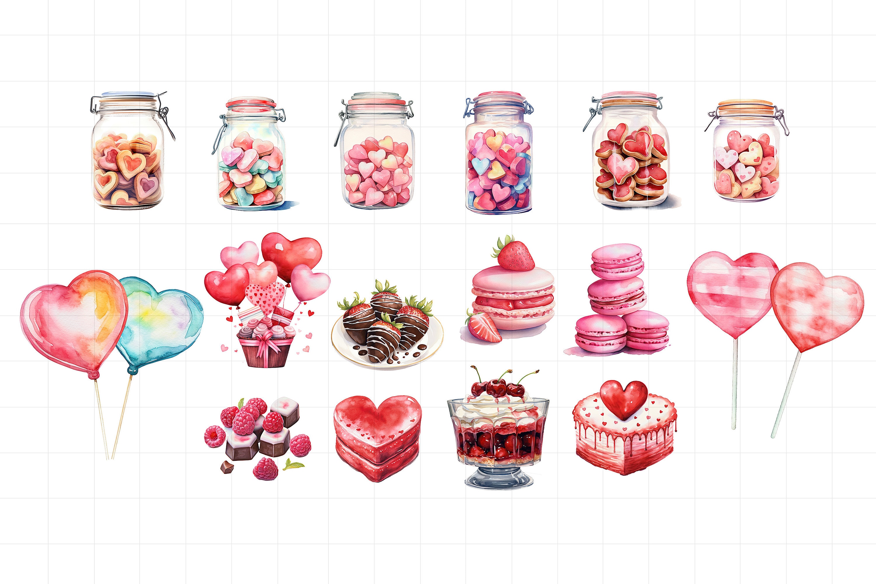 Valentine Clipart PNG Watercolor Lovers Day Sublimation Transfer Candy ...